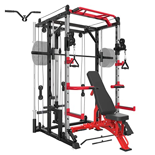 KJB Smith Machine with Weight Bench,1600 LBS Power Cage with Crossover ...