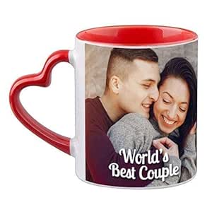 Buy Photolab Personalized Red Heart Handle Ceramic Mug with Photo ...