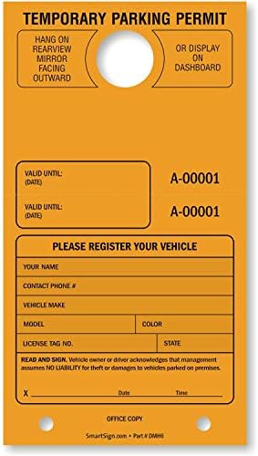 Amazon.com : SmartSign “Temporary Parking Permit” Mirror Hang Tag ...