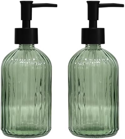Amazon.com: Green Glass Soap Dispenser Set with Black Pump, 13.5oz ...