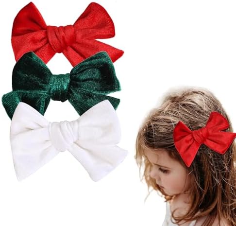 Amazon.com: Velvet Hair Bows Red Hair Ribbon Clips 4" Big Fall ...