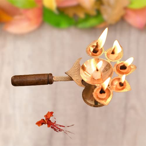 Buy MAHAMAYA Navratri Special Brass Panch Aarti Lamp Big Size | Handle ...