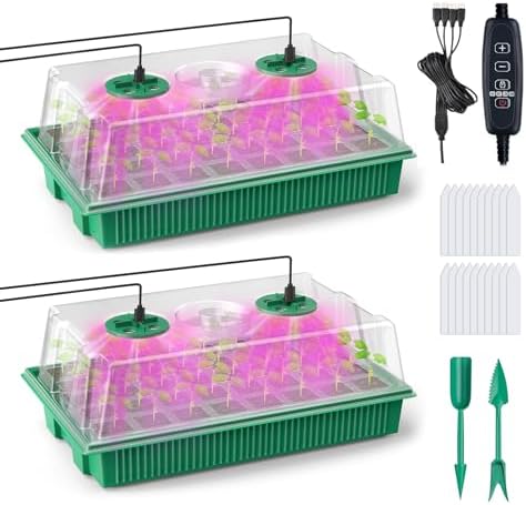 Amazon.com : MQUPIN Seed Starter Tray with Grow Light 4 LED, 2 Pack/80 ...
