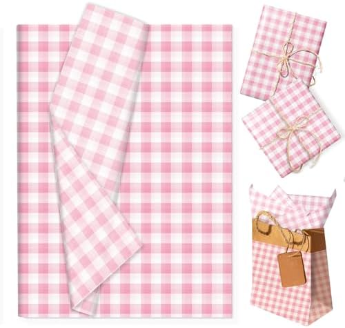 Amazon.com: JOINFANXIN 100 Sheets Pink Checkered Tissue Paper, Pastel ...