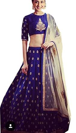 Buy Heer Innovation Women's Silk Princess Cut Lehenga Choli (Njl71_Blue ...