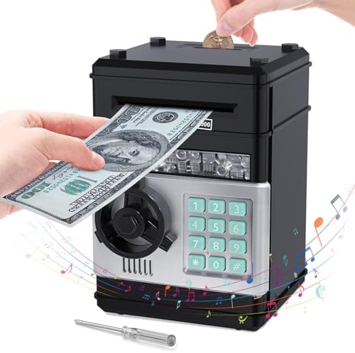 Electronic Piggy Bank Cash Coin Can Money Locker Auto Insert Bills Safe ...