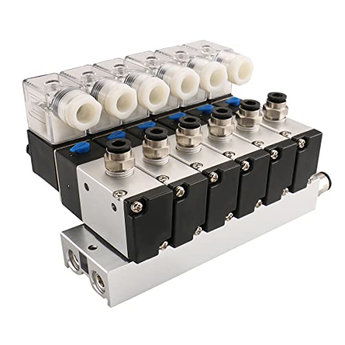 Baomain 6 Space Pneumatic Solenoid Valve 3V210-08 12VDC PT1/4 2 Position 3 Way Manifold with ...