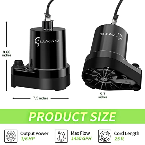 Snapklik.com : Lanchez Aluminum Utility Pump,1/6 HP 1450GPH Submersible ...