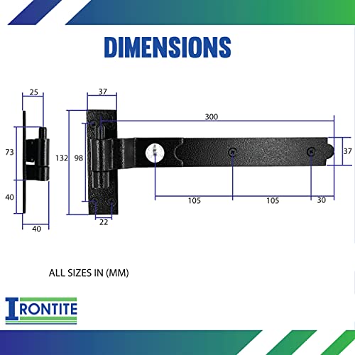 IRONTITE Cranked Black Gate Hinges Heavy Duty 300mm (12″), Hook and ...