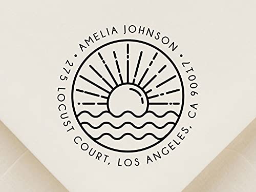 Amazon.com: Coastal Address Stamp Wave, Beach Return Address Stamp, Sun ...