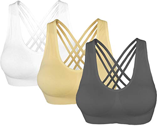 AKAMC Women's Removable Padded Sports Bras Medium Support Workout Yoga ...