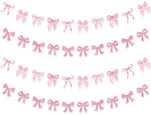Amazon.com: 8Pcs Pink Bow Hanging Banners Party Decorations,Coquette ...