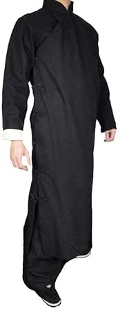 Fine Linen Black Kung Fu Martial Art Tai Chi Long Coat Robe XS at ...