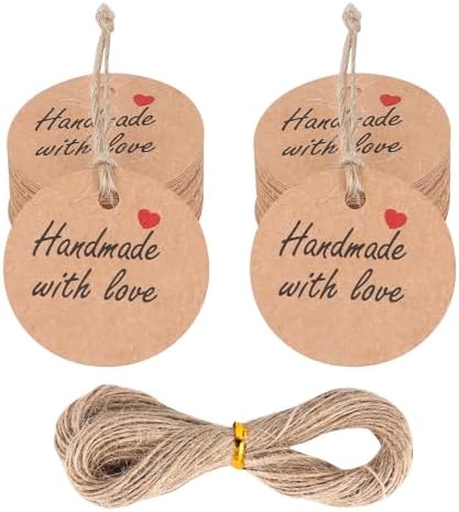 100pcs Handmade Kraft Paper Hanging Tags with String - 1.2” Round Brown ...