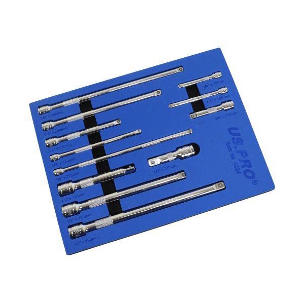 US PRO Tools 12pc Socket Extension Bar Set 1/4" 3/8" 1/2" DR in Foam ...