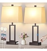 Rinweey Double Gourd Ceramic Table Lamps Set of 2, Modern White Bedside ...