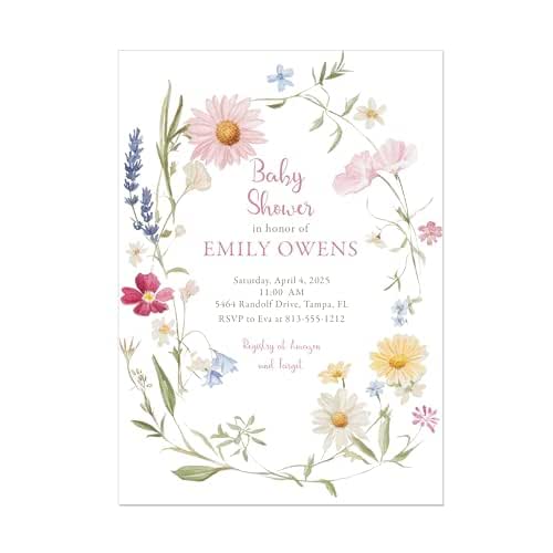 Amazon.com: Spring Baby Shower Invitation with wildflowers, Elegant ...