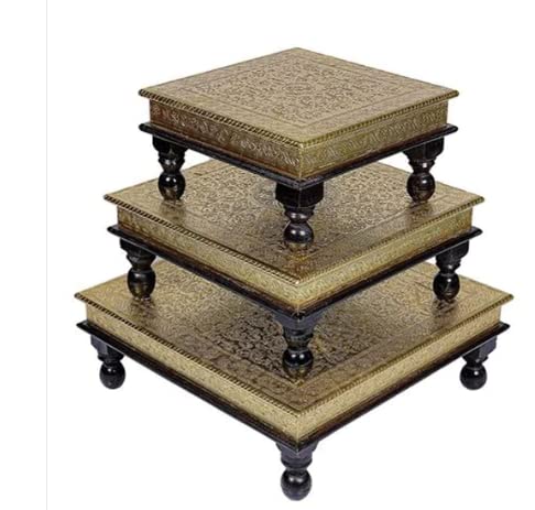 House of HANDICRAFTS Square Chowki for Puja(Pack of 3) : Amazon.in ...