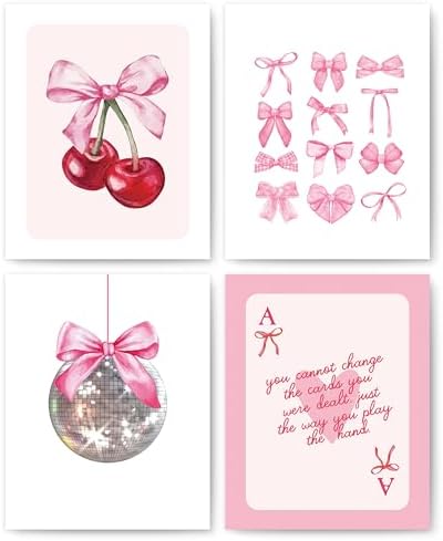 Amazon.com: okaxscm Pink Coquette Bow Trendy Preppy Wall Art Prints Set ...