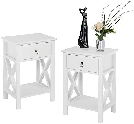 Amazon.com: Bonnlo White Nightstand Set of 2, Night Stand Set of 2 with ...