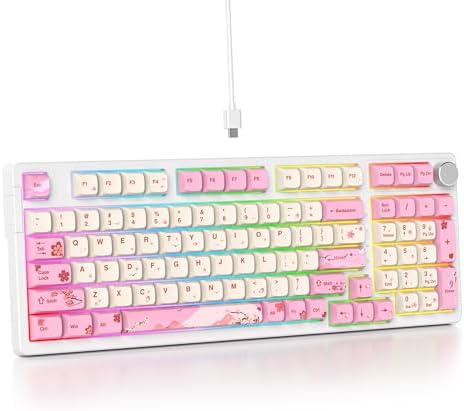 Surmen Pink Creamy Keyboard with with Number Pad, 96% RGB Mechanical ...