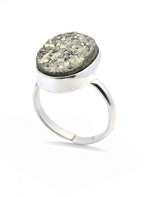Natural Certified Pyrite Stone Original Crystal Rough Raw shape Unisex Adjustable Geode Ring For ...