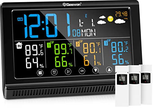 Geevon Weather Stations Wireless Indoor Outdoor Multiple Sensors, Large ...