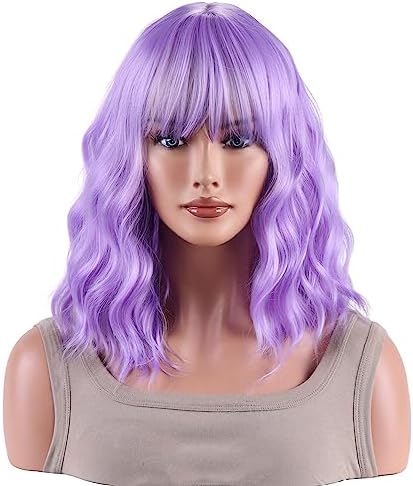 Amazon.com : AneShe Lavender Purple Wig Short Purple Wavy Wig With Air ...