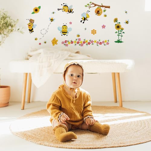 SUPERDANT 3D Bee Wall Decals Bee Flowers Wall Stickers Cartoon Animals ...