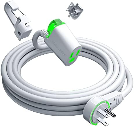 Maximm 360° Rotating Flat Plug Extension Cord 15 ft, White with LED ...