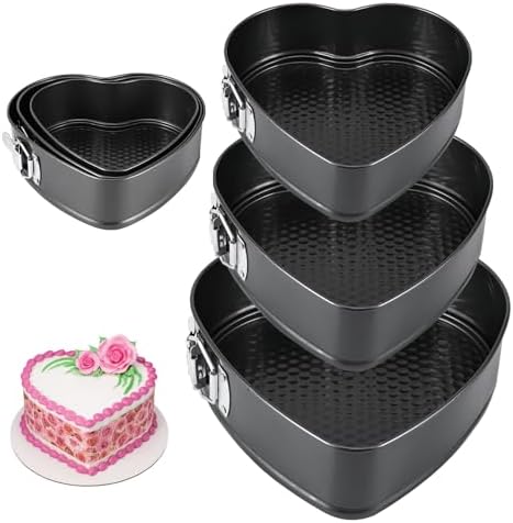 3 PCS Heart Cake Tin, Non-Stick Springform Cake Tin with Loose Base ...