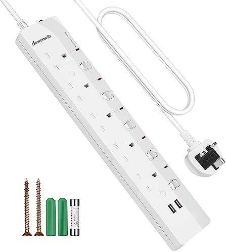 DEWENWILS Extension Lead with USB Slots, 5 Way Surge Protected ...