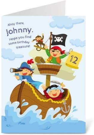 Amazon.com : Personalized Pirate Kids Birthday Card - Custom Birthday ...