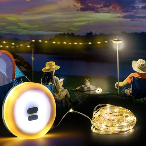 Aramzny Outdoor Stowable String Lights, Camping String Lights Reel ...