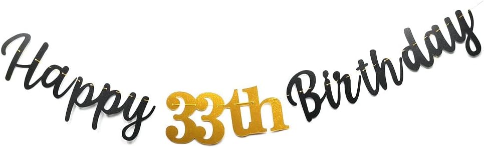 Amazon.com: Happy 33th Birthday Banner Decoration, Black and Gold Happy ...