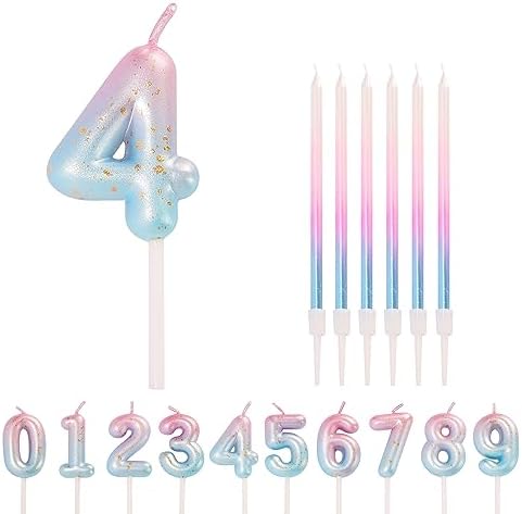 HONGCI Pink Blue 4 Candle 4th Birthday Candles for Cake, Cute Number ...