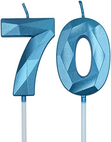 Amazon.com: 70th Birthday Candles for Cake, Blue Number 70 3D Diamond ...