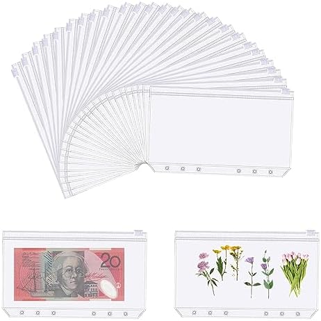 25Pcs A6 Binder Pockets, BetterJonny 6 Holes Zipper Cash Envelopes ...