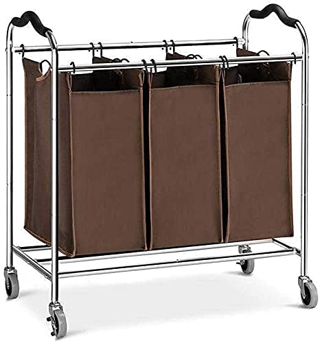 Buy Mllkcao Movable Trolleys,Brown Laundry Basket Trolley Laundry ...