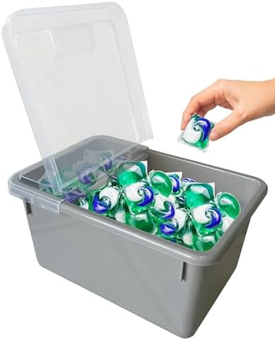 Amazon.com: Skywin Metal Laundry Pod Container with Lift-Up Lid Wooden ...