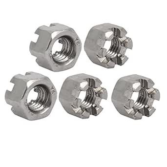 uxcell 5pcs M6 x 1 mm Acero Inoxidable 304 Hexagonal ranurada Castillo Tuerca Tono de Plata ...