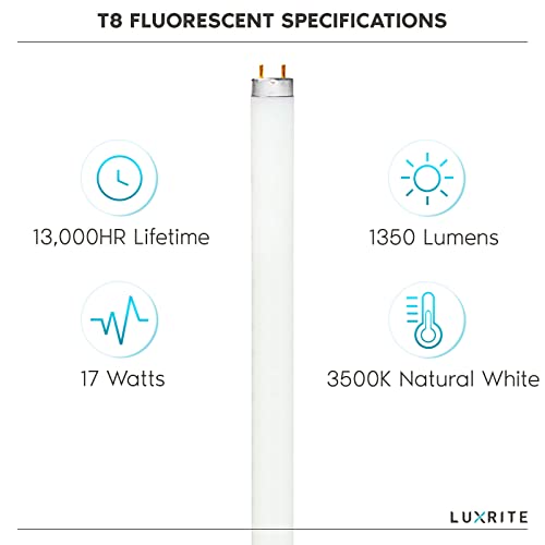 LUXRITE F17T8/835 17W 24 Inch T8 Fluorescent Tube Light Bulb, 3500K ...