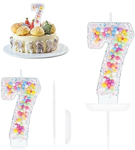 Pastel Pearl Sequin 7th Birthday Candles for Girls, Number 7 Candle ...