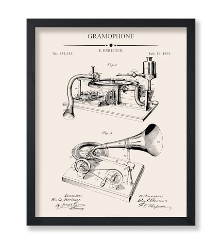 Amazon.com: Monem Art Gramophone Blueprint Poster - Record Player ...