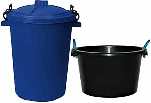 Combo of 45L Litre Rope Bucket Black + 50L Litre Bin Blue – Clip Lock ...