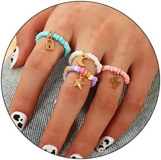 Aukmla Boho Beaded Rings Set Colorful Star Moon Stackable Finger Rings ...