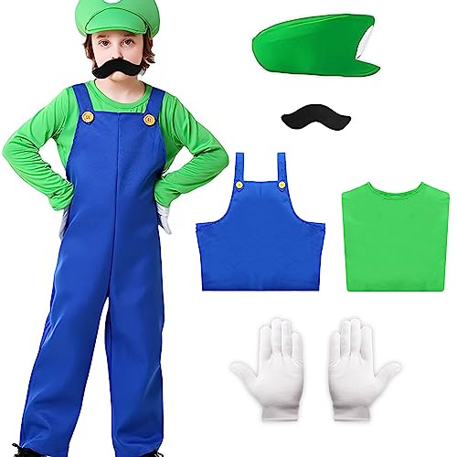 Partymall Mario Bros Costume for Adult/Kids with Bodysuit, Mario Cap ...
