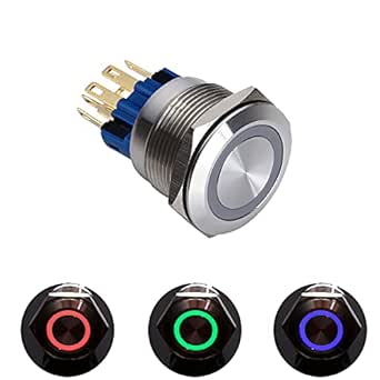 ONPOW 22mm Flat Round,Tri-Color (RGB) Momentary,Ring LED Illuminated ...