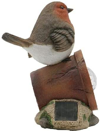 Solar Power Robin Perched on a Plant Pot LED Decorative Rock Light ...