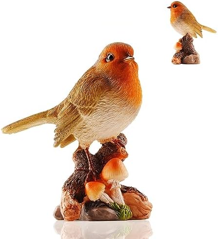 Muldale Robin Garden Ornament with Mushrooms - Lifelike Red Robin ...